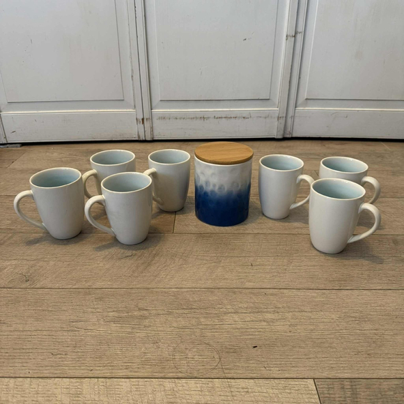 Food Network | Dining | Food Network White Blue Stoneware Mugs Canister ...